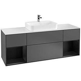 Villeroy & Boch Villeroy und Boch Finion Waschtischunterschrank G451PDGK 160cm, Abdeckplatte white matt, Emotion, Regale Black matt lacquer, Anthracite matt