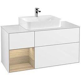 Villeroy & Boch Villeroy und Boch Finion Waschtischunterschrank F161PCGF 120cm, Abdeckplatte white matt, Regal links Oak Veneer, Glossy white lacquer