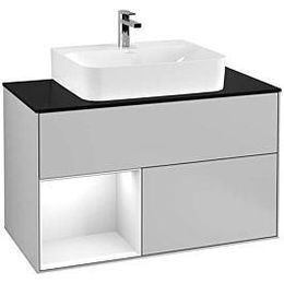 Villeroy & Boch Villeroy und Boch Finion Waschtischunterschrank G112GFGJ 100cm, Abdeckplatte black matt, Emotion, Regal links Glossy white lacquer, Light grey matt