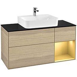 Villeroy & Boch Villeroy und Boch Finion Waschtischunterschrank G172HFPC 120cm, Abdeckplatte black matt, Emotion, Regal rechts Gold matt, Oak Veneer