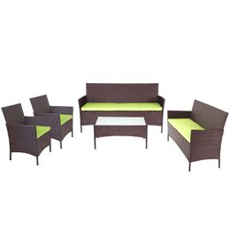 MCW 3-2-1-1 Poly-Rattan Garten-Garnitur Hamar, Lounge-Set Sitzgruppe Sofa ~ braun-meliert, Kissen grün