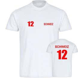 multifanshop Kinder T-Shirt - Schweiz - Trikot Nummer 12 - Druck rot - Kind