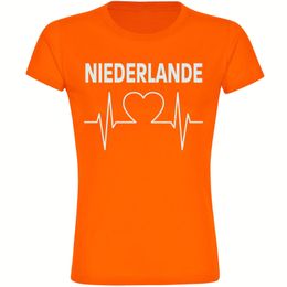 multifanshop Damen T-Shirt - Niederlande - Herzschlag - Druck weiß - Frauen