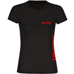 multifanshop Damen T-Shirt - Kroatien - Brust & Seite - Druck rot - Frauen