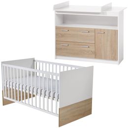Roba Kinderzimmerset 'Gabriella' inkl. Babybett ca. 70 x 140 cm & breite Wickelkommode, bicolor