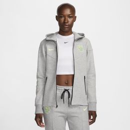 FC Barcelona Tech Fleece Windrunner Nike Fußball-Hoodie mit durchgehendem Reißverschluss für Damen - Grau