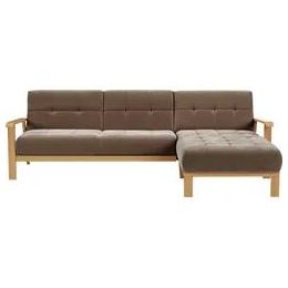 Sit & More Ecksofa SIT & MORE "Billund L-Form" Sofas Gr. B/H/T: 264cm x 88cm x 183cm, Luxus-Microfaser ALTARA NUBUCK, Recamiere rechts, ohne Schlaffunktion, braun (chocco) Armlehnen aus eichefarbigem Buchenholz, verschiedene Bezüge und Farben