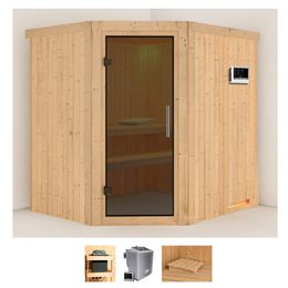 Karibu Sauna "Siirin" Saunen 9 KW-Ofen mit externer Steuerung beige (naturbelassen)