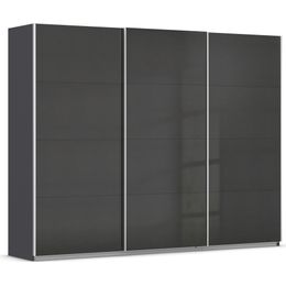 Schwebetürenschrank Rauch "Kleiderschrank Schrank Garderobe AGORDO mit Dekor- oder Hochglanzfront" Schränke Gr. B/H/T: 271 cm x 210 cm x 62 cm, 3 St., grau (graumetallic, hochglanz effektgrau) durchdachte Innenausstattung, in 4 Breiten und 2 Höhen MADE IN GERMANY