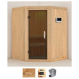 Karibu Sauna "Larin" Saunen 9 KW-Bio-Ofen mit externer Steuerung beige (naturbelassen)