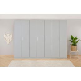 Drehtürenschrank Rauch "Kleiderschrank Schrank Garderobe KOLUNA mit Dekor-Front" Schränke Gr. B/H/T: 315 cm x 210 cm x 54 cm, 7 St., grau (seidengrau) inkl. 2 Innenschubladen sowie extra Einlegeböden MADE IN GERMANY