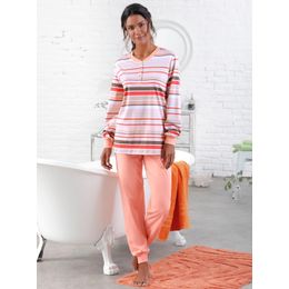 wäschepur Schlafanzug WÄSCHEPUR Gr. 52/54, orange (apricot, geringelt, single, jersey) Damen Homewear-Sets