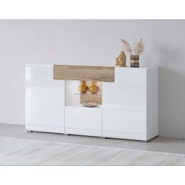 Sideboard Inosign "Toledo,Breite 159cm,moderne Anrichte mit dekorative Fräsungen,grifflos" Sideboards weiß (weiß matt, hgl, san remo eiche) Kommode viel Stauraum, Einlegeböden verstellbar,ohne Beleuchtung