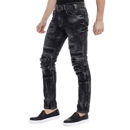 Cipo & Baxx Slim-fit-Jeans CIPO & BAXX Gr. 31, Länge 34, schwarz (schwarz, grau) Herren Jeans im Used-Destroyed-Look in Straight Fit