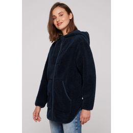 Sweatjacke SOCCX, Damen, Gr. L, blau, Material Rumpf: 100% Polyester, Futter Kapuze: 60% Baumwolle, 40% Polyester, unifarben, casual, lässig geschnitten lang, Sweatjacken, mit elastischen Saumabschlüssen