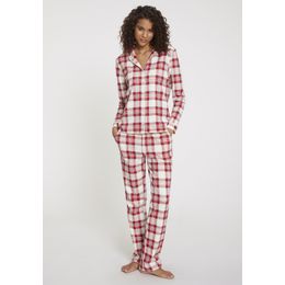 Pyjama Lascana Gr. 32/34, weiß (weiß kariert) Damen Homewear-Sets mit Schlafmaske