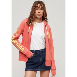 Kapuzensweatjacke Superdry "SUPER ATHLETIC GRAPHIC ZIPHOOD" Gr. L, rot (coral red marl) Damen Sweatjacken