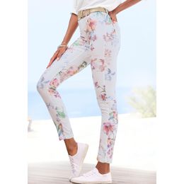 7/8-Jeggings Lascana Gr. 38, N-Gr, bunt (bunt bedruckt) Damen Hosen mit Blumenprint, Skinny Jeans aus elastischem Baumwoll-Mix