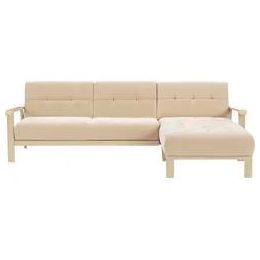 Sit & More Ecksofa SIT & MORE "Billund L-Form" Sofas Gr. B/H/T: 264cm x 88cm x 183cm, Luxus-Microfaser ALTARA NUBUCK, Recamiere rechts, mit Schlaffunktion, braun (macciato) Armlehnen aus Buchenholz in natur, verschiedene Bezüge und Farben