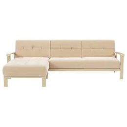 Sit & More Ecksofa SIT & MORE "Billund L-Form" Sofas Gr. B/H/T: 264cm x 88cm x 183cm, Luxus-Microfaser ALTARA NUBUCK, Recamiere links, ohne Schlaffunktion, braun (macciato) Armlehnen aus Buchenholz in natur, verschiedene Bezüge und Farben