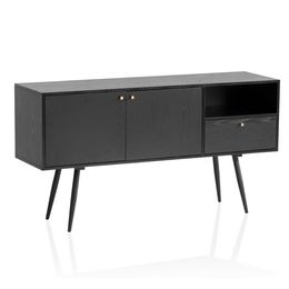 Wohnling Sideboard 140 cm Anrichte Kommodenschrank Schwarz mit Türen Schublade