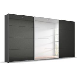 Schwebetürenschrank Rauch "Koluna" Schränke Gr. B/H/T: 360 cm x 210 cm x 62 cm, 3 St., grau (graumetallic, hochglanz effektgrau) Hochglanzfront mit Spiegel, inkl. 2 Innenschubladen sowie extra Böden