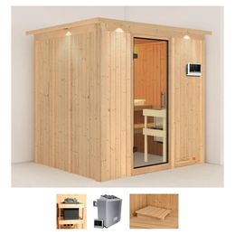 Karibu Sauna "Sodin" Saunen 9 KW-Ofen mit externer Steuerung beige (naturbelassen)