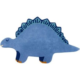 Beliani - Teppich Blau Wolle 100x160 cm Dinosaurier Form Handgetuftet Kurzhaar Kurzflor Baumwolunterseite Modern Kinderteppich für Fußbodenheizung