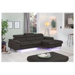 Ecksofa COTTA "Komaris L-Form" Sofas Gr. B/H/T: 244cm x 72cm x 166cm, NaturLEDER, Recamiere rechts, mit Bettfunktion-mit Bettkasten-mit RGB-LED-Beleuchtung, braun mit Kopfteilverstellung, wahlweise Bettfunktion,Stauraum & Beleuchtung