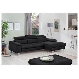 Ecksofa COTTA "Komaris L-Form" Sofas Gr. B/H/T: 244cm x 72cm x 166cm, Feinstruktur, Recamiere rechts, mit Bettfunktion-mit Bettkasten-ohne RGB-LED-Beleuchtung, schwarz mit Kopfteilverstellung, wahlweise Bettfunktion,Stauraum & Beleuchtung