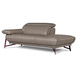 Ottomane Egoitaliano "Anais, Designsofa mit hohem Sitzkomfort, Designfuß" Sofas Gr. B/H/T: 179cm x 74cm x 106cm, Leder BACIO, Ottomane rechts, Armlehne links, beige (safari) Solitärmöbel als Blickfang, inkl. verstellbarer Kopfstützen