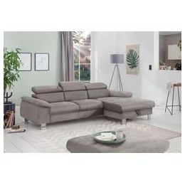 Ecksofa COTTA "Komaris L-Form", grau, B:244cm H:72cm T:166cm, Microfaser PRIMABELLE (100% Polyester), Kunstleder SOFTLUX(100%Polyurethan), Feinstruktur (100% Polyester), Kunstleder SOFTLUX/Struktur (100%Polyurethan, 90%Polyester, 10% Polyacryl), Sofas, mit Kopfteilverstellung, wahlweise Bettfunktion,Stauraum & Beleuchtung, Topseller