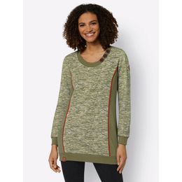 WITT Damen Sweatshirt in Longform, olive-wei&szlig;-meliert, Gr&ouml;&szlig;e 36