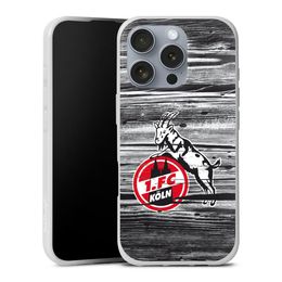 DeinDesign iPhone 16 Pro Handy Silikon H&uuml;lle Case wei&szlig; Handyh&uuml;lle 1. Fc K&ouml;ln Wooden Look Official Licensed Product Silikon Case