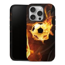 DeinDesign iPhone 16 Pro Handy Panzer Handyh&uuml;lle robuste Outdoor H&uuml;lle Schutzh&uuml;lle gl&auml;nzend Soccer Ball Fire Tough Case