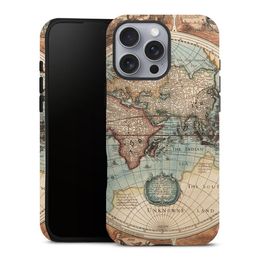 DeinDesign iPhone 16 Pro Max Handy Panzer Handyh&uuml;lle robuste Outdoor H&uuml;lle Schutzh&uuml;lle gl&auml;nzend Vintage Map World Map Tough Case