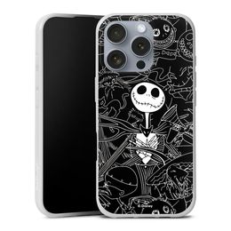 DeinDesign iPhone 16 Pro Handy Silikon H&uuml;lle Case wei&szlig; Handyh&uuml;lle Disney Nightmare Before Christmas Halloween Silikon Case