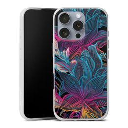 DeinDesign iPhone 16 Pro Handy Silikon H&uuml;lle Case wei&szlig; Handyh&uuml;lle Colourful Flowers Neon Silikon Case