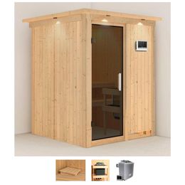 Karibu Sauna "Norin" Saunen 9 KW-Ofen mit externer Steuerung beige (naturbelassen)