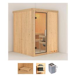 Karibu Sauna "Norin" Saunen 9 KW-Ofen mit integrierter Steuerung beige (naturbelassen)