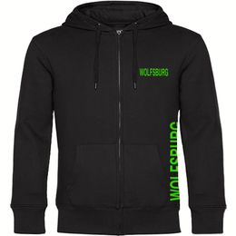 multifanshop Kapuzen Sweatshirt Jacke - Wolfsburg - Brust & Seite - Druck gr&uuml;n - Jacke