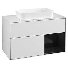 Villeroy & Boch Villeroy und Boch Finion Waschtischunterschrank F251PHMT 100x60,3cm, Abdeckplatte white matt, Regal rechts Glossy Black Lacquer, White matt lacquer