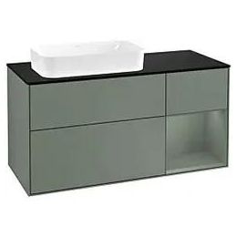 Villeroy & Boch Villeroy und Boch Finion Waschtischunterschrank F282GMGM 120cm, Abdeckplatte black matt, Regal rechts Olive Matt Lacquer, Olive Matt Lacquer