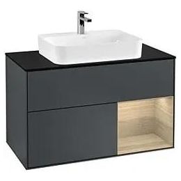 Villeroy & Boch Villeroy und Boch Finion Waschtischunterschrank F372PCHG 100cm, Abdeckplatte black matt, Regal rechts Oak Veneer, Midnight Blue Matt Lacquer