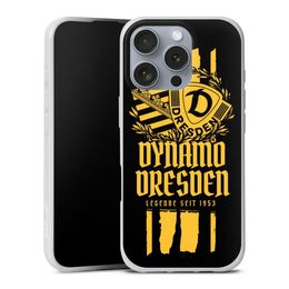 DeinDesign iPhone 16 Pro Handy Silikon H&uuml;lle Case wei&szlig; Handyh&uuml;lle Sg Dynamo Dresden Statement Sgd Silikon Case