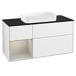 Villeroy & Boch Villeroy und Boch Finion Waschtischunterschrank G292HHGF 120cm, Abdeckplatte black matt, Emotion, Regal links Sand Matt Lacquer, Glossy white lacquer