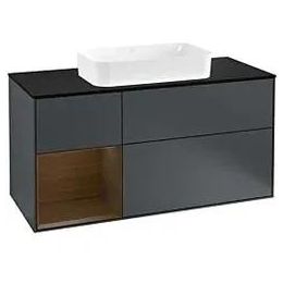 Villeroy & Boch Villeroy und Boch Finion Waschtischunterschrank G292GNHG 120cm, Abdeckplatte black matt, Emotion, Regal links Walnut veneer, Midnight Blue Matt Lacquer