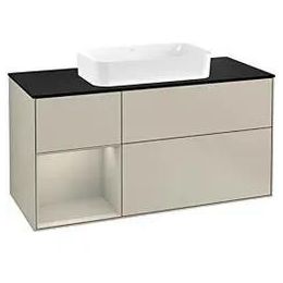 Villeroy & Boch Villeroy und Boch Finion Waschtischunterschrank G292HHHH 120cm, Abdeckplatte black matt, Emotion, Regal links Sand Matt Lacquer, Sand Matt Lacquer