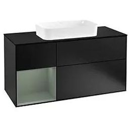 Villeroy & Boch Villeroy und Boch Finion Waschtischunterschrank G292GMPD 120cm, Abdeckplatte black matt, Emotion, Regal links Olive Matt Lacquer, Black matt lacquer