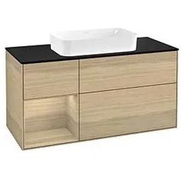 Villeroy & Boch Villeroy und Boch Finion Waschtischunterschrank G292PCPC 120cm, Abdeckplatte black matt, Emotion, Regal links Oak Veneer, Oak Veneer